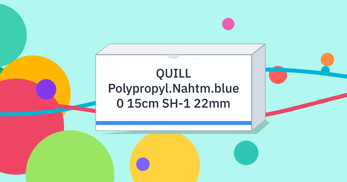 Symbolbild: Packung mit der Aufschrift QUILL Polypropyl.Nahtm.blue 0 15cm SH-1 22mm (PZN 17990923) – Verfügbarkeit und Bezug in Apotheken in Frankfurt am Main