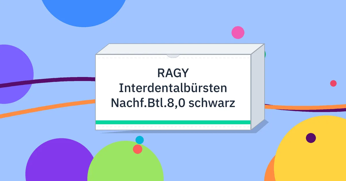 Symbolbild: Packung mit der Aufschrift RAGY Interdentalbürsten Nachf.Btl.8,0 schwarz (PZN 02717788) – Verfügbarkeit und Bezug in Apotheken in Frankfurt am Main