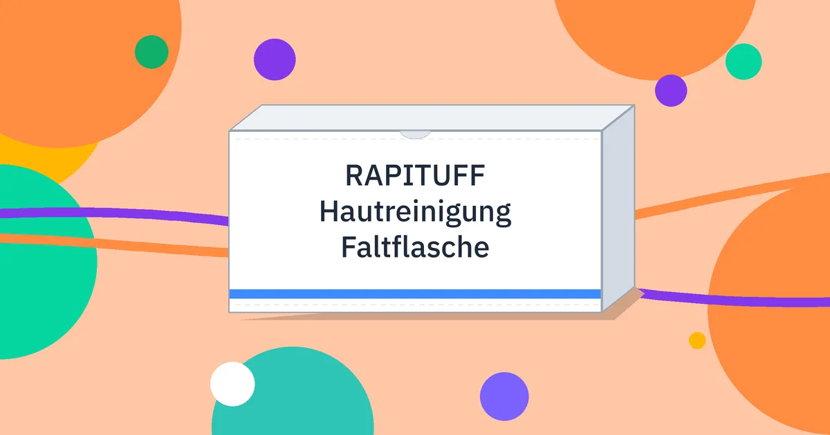 Symbolbild: Packung mit der Aufschrift RAPITUFF Hautreinigung Faltflasche (PZN 05961460) – Verfügbarkeit und Bezug in Apotheken in Frankfurt am Main