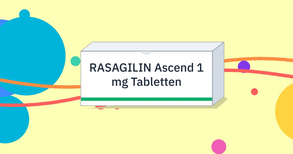 Symbolbild: Packung mit der Aufschrift RASAGILIN Ascend 1 mg Tabletten (PZN 18493664) – Verfügbarkeit und Bezug in Apotheken in Frankfurt am Main