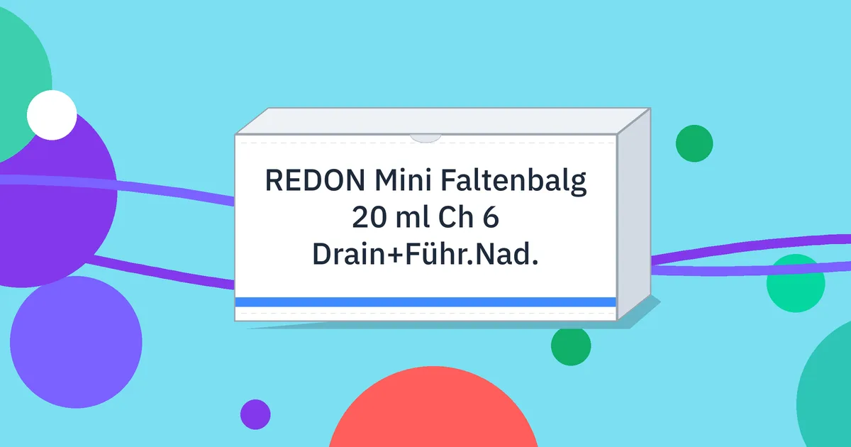 Symbolbild: Packung mit der Aufschrift REDON Mini Faltenbalg 20 ml Ch 6 Drain+Führ.Nad. (PZN 07004308) – Verfügbarkeit und Bezug in Apotheken in Frankfurt am Main