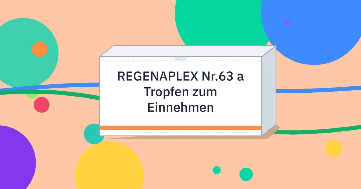 Symbolbild: Packung mit der Aufschrift REGENAPLEX Nr.63 a Tropfen zum Einnehmen (PZN 06871902) – Verfügbarkeit und Bezug in Apotheken in Frankfurt am Main