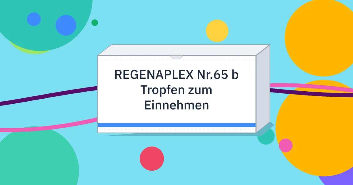 Symbolbild: Packung mit der Aufschrift REGENAPLEX Nr.65 b Tropfen zum Einnehmen (PZN 04178404) – Verfügbarkeit und Bezug in Apotheken in Frankfurt am Main