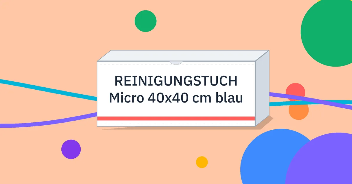 Symbolbild: Packung mit der Aufschrift REINIGUNGSTUCH Micro 40x40 cm blau (PZN 06565536) – Verfügbarkeit und Bezug in Apotheken in Frankfurt am Main
