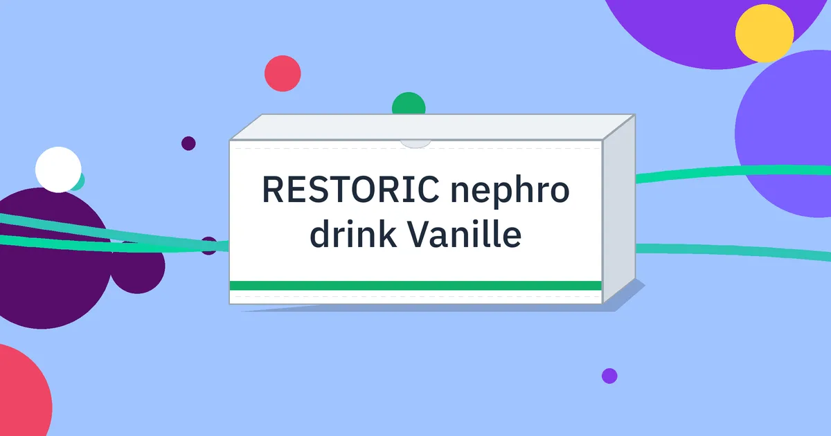 Symbolbild: Packung mit der Aufschrift RESTORIC nephro drink Vanille (PZN 12343490) – Verfügbarkeit und Bezug in Apotheken in Frankfurt am Main