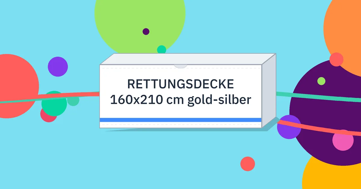 Symbolbild: Packung mit der Aufschrift RETTUNGSDECKE 160x210 cm gold-silber (PZN 03694322) – Verfügbarkeit und Bezug in Apotheken in Frankfurt am Main