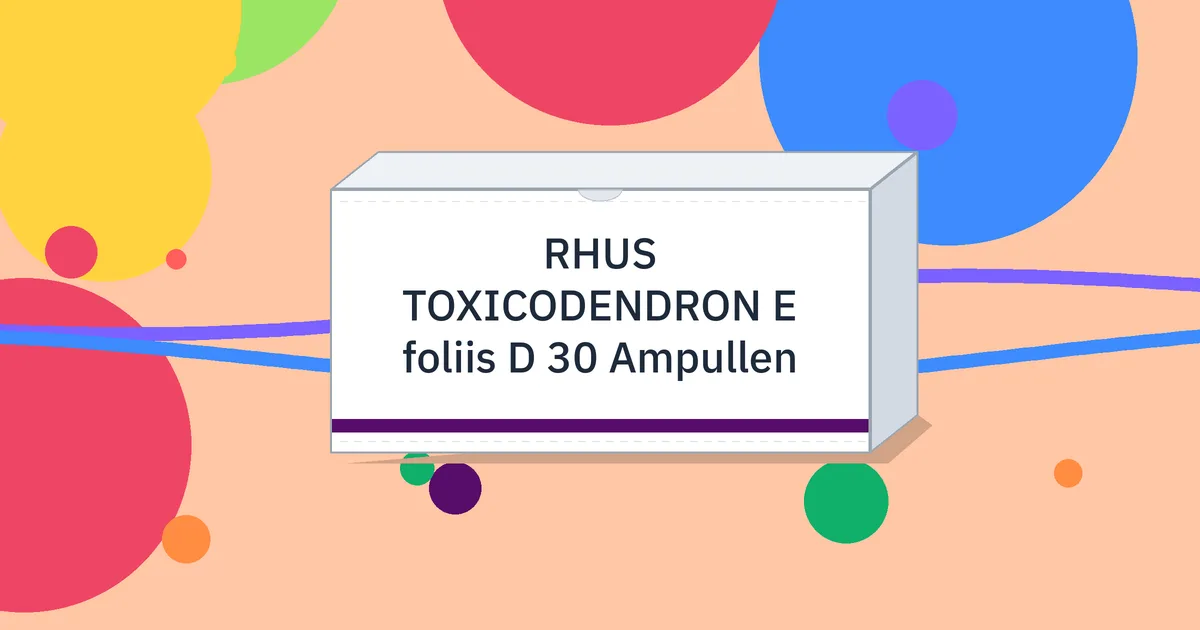 Symbolbild: Packung mit der Aufschrift RHUS TOXICODENDRON E foliis D 30 Ampullen (PZN 02832710) – Verfügbarkeit und Bezug in Apotheken in Frankfurt am Main
