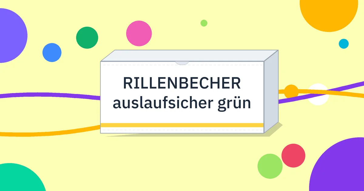 Symbolbild: Packung mit der Aufschrift RILLENBECHER auslaufsicher grün (PZN 00903937) – Verfügbarkeit und Bezug in Apotheken in Frankfurt am Main