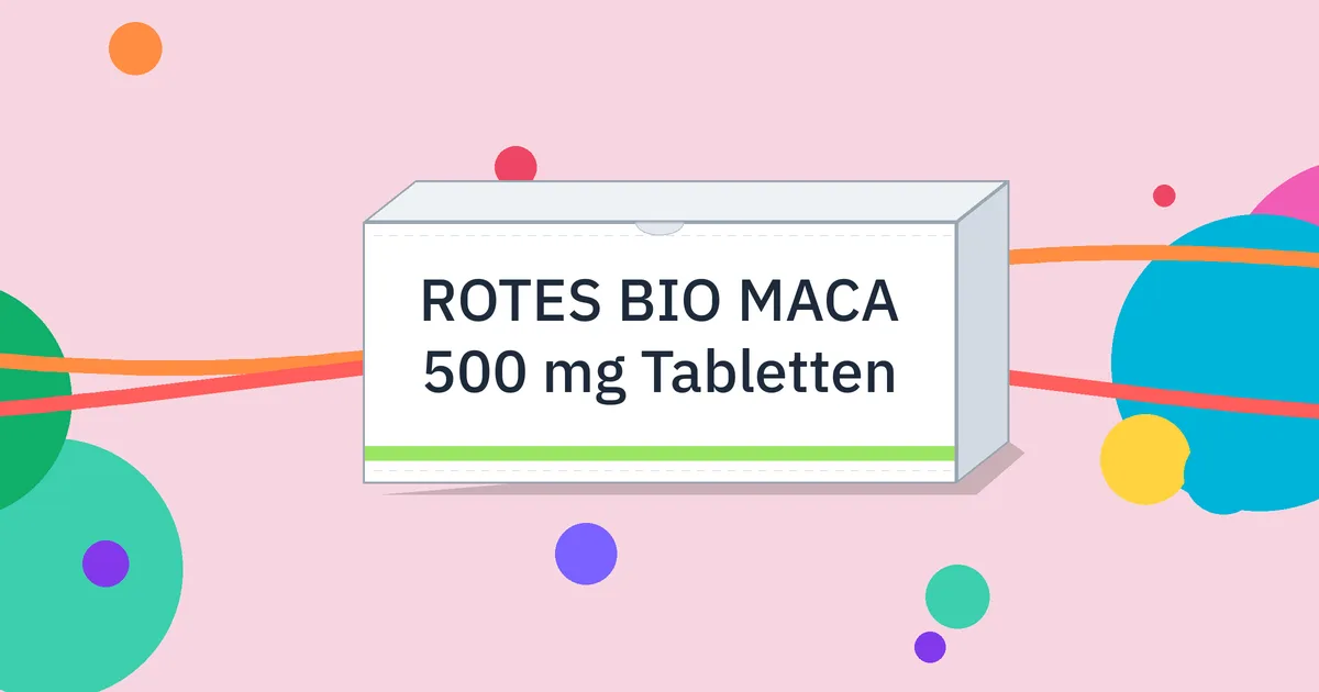 Symbolbild: Packung mit der Aufschrift ROTES BIO MACA 500 mg Tabletten (PZN 11073025) – Verfügbarkeit und Bezug in Apotheken in Frankfurt am Main