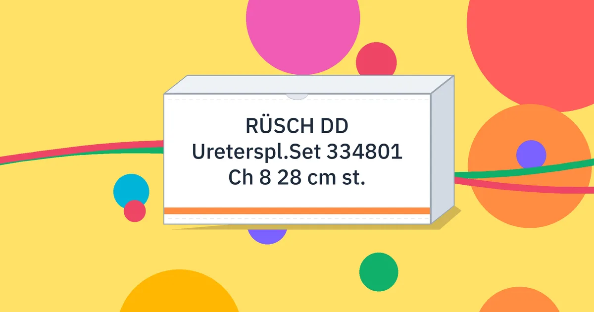 Symbolbild: Packung mit der Aufschrift RÜSCH DD Ureterspl.Set 334801 Ch 8 28 cm st. (PZN 07399732) – Verfügbarkeit und Bezug in Apotheken in Frankfurt am Main