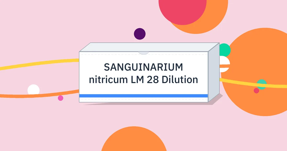 Symbolbild: Packung mit der Aufschrift SANGUINARIUM nitricum LM 28 Dilution (PZN 13181902) – Verfügbarkeit und Bezug in Apotheken in Frankfurt am Main