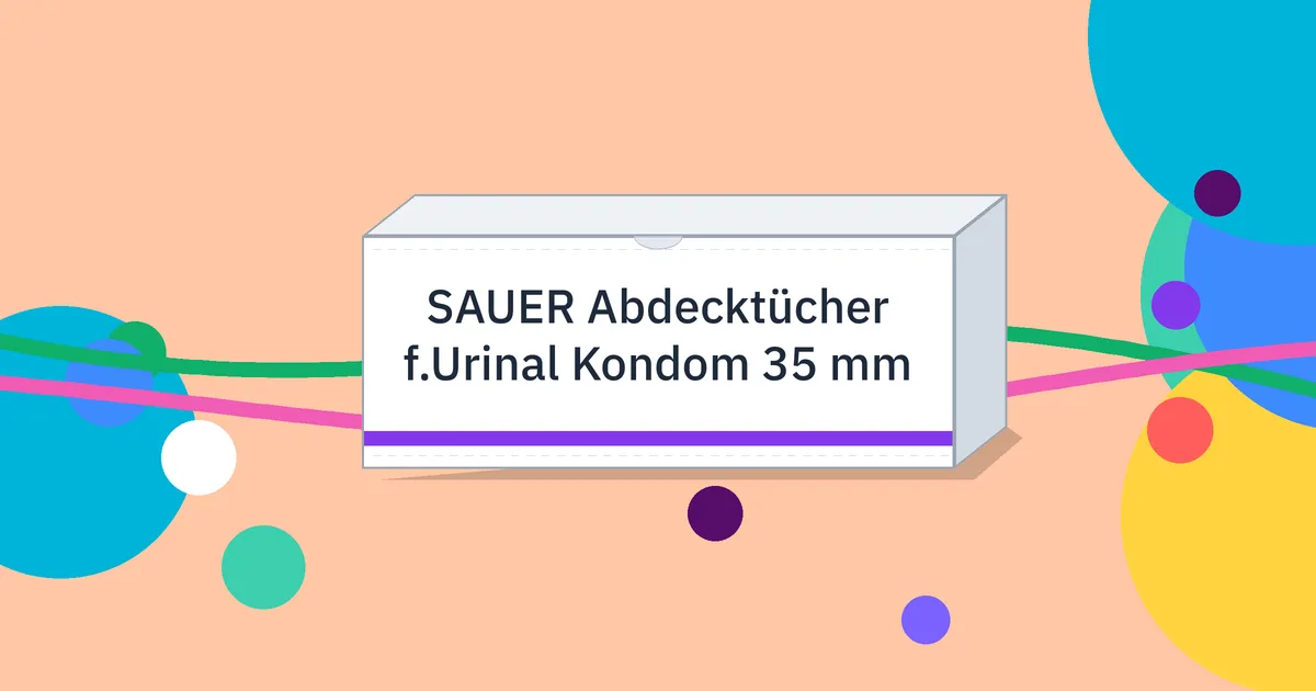 Symbolbild: Packung mit der Aufschrift SAUER Abdecktücher f.Urinal Kondom 35 mm (PZN 16020341) – Verfügbarkeit und Bezug in Apotheken in Frankfurt am Main