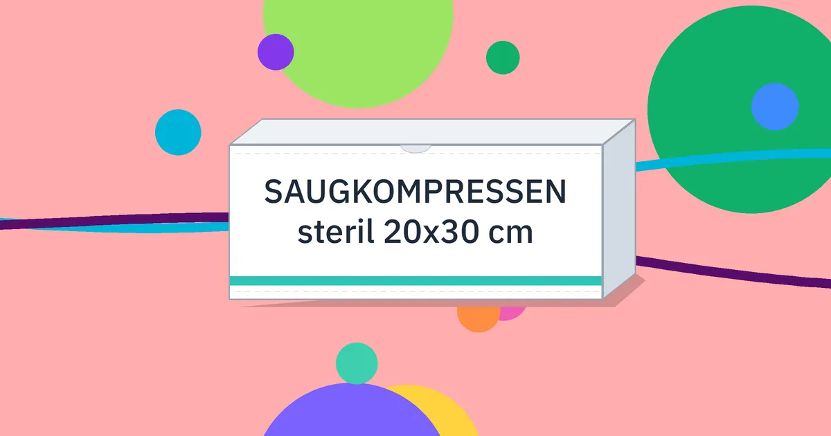 Symbolbild: Packung mit der Aufschrift SAUGKOMPRESSEN steril 20x30 cm (PZN 17562564) – Verfügbarkeit und Bezug in Apotheken in Frankfurt am Main
