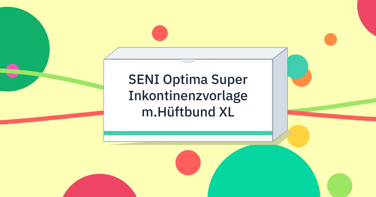 Symbolbild: Packung mit der Aufschrift SENI Optima Super Inkontinenzvorlage m.Hüftbund XL (PZN 15397954) – Verfügbarkeit und Bezug in Apotheken in Frankfurt am Main