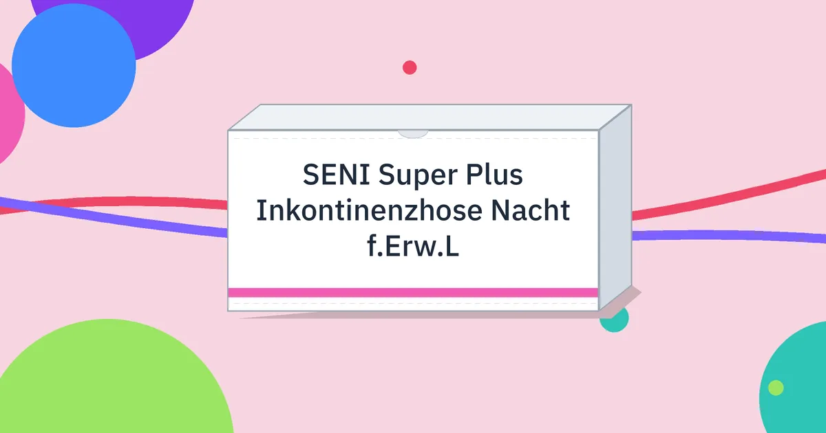 Symbolbild: Packung mit der Aufschrift SENI Super Plus Inkontinenzhose Nacht f.Erw.L (PZN 03286149) – Verfügbarkeit und Bezug in Apotheken in Frankfurt am Main
