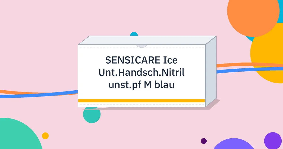 Symbolbild: Packung mit der Aufschrift SENSICARE Ice Unt.Handsch.Nitril unst.pf M blau (PZN 01550286) – Verfügbarkeit und Bezug in Apotheken in Frankfurt am Main