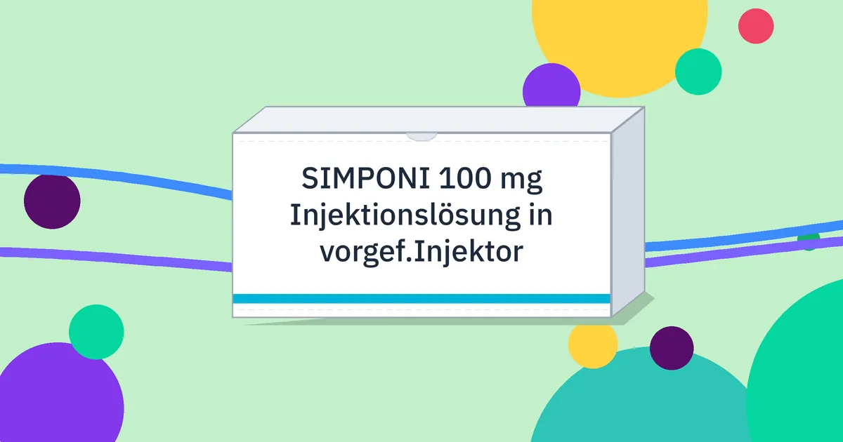 Symbolbild: Packung mit der Aufschrift SIMPONI 100 mg Injektionslösung in vorgef.Injektor (PZN 13928790) – Verfügbarkeit und Bezug in Apotheken in Frankfurt am Main