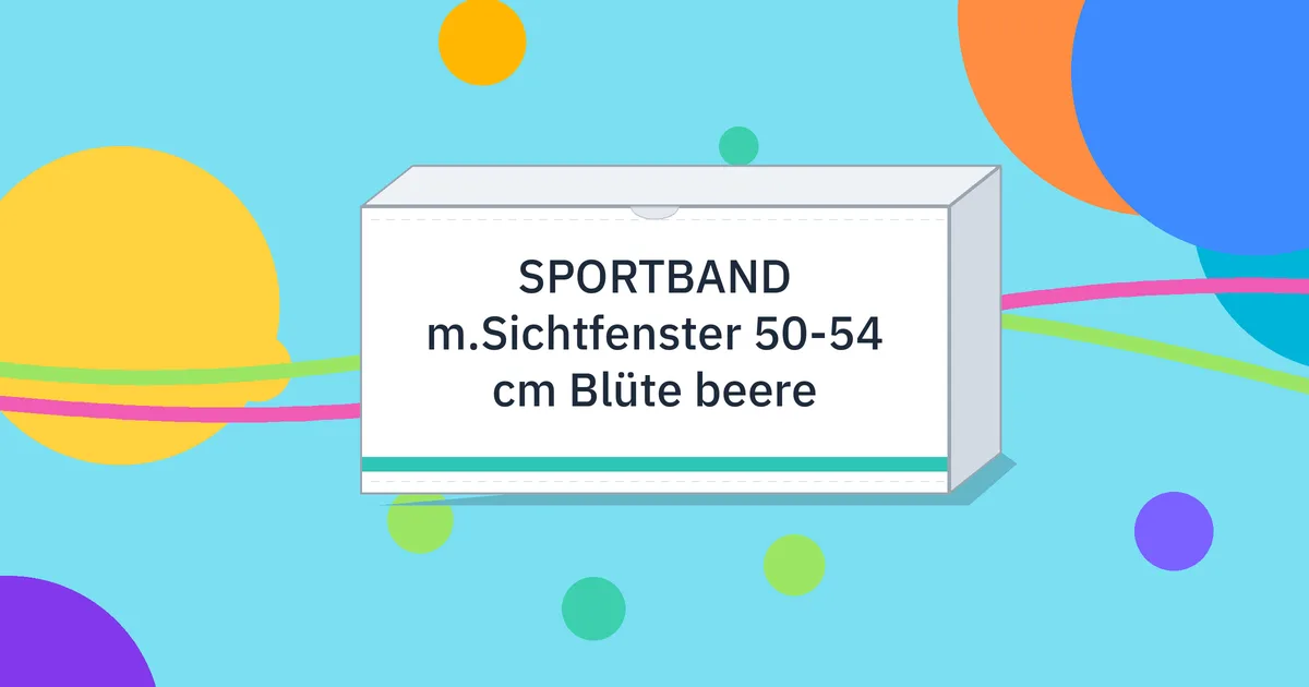 Symbolbild: Packung mit der Aufschrift SPORTBAND m.Sichtfenster 50-54 cm Blüte beere (PZN 13916982) – Verfügbarkeit und Bezug in Apotheken in Frankfurt am Main