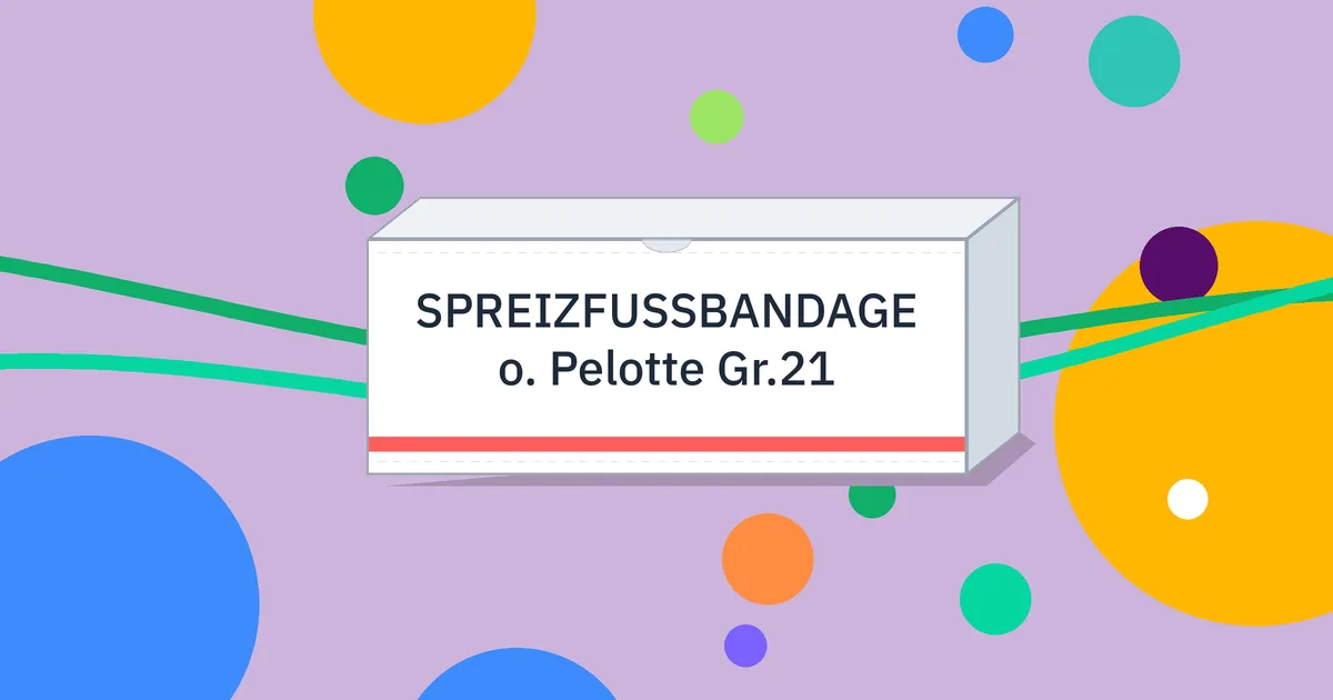 Symbolbild: Packung mit der Aufschrift SPREIZFUSSBANDAGE o. Pelotte Gr.21 (PZN 01736453) – Verfügbarkeit und Bezug in Apotheken in Frankfurt am Main