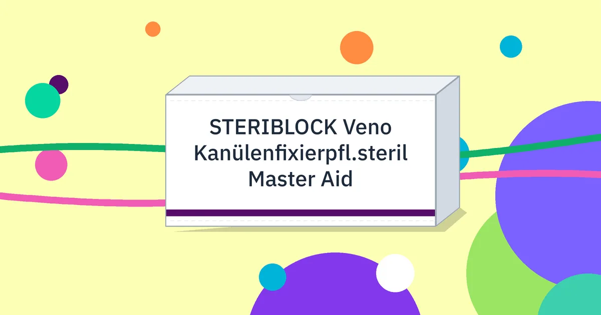 Symbolbild: Packung mit der Aufschrift STERIBLOCK Veno Kanülenfixierpfl.steril Master Aid (PZN 04231015) – Verfügbarkeit und Bezug in Apotheken in Frankfurt am Main
