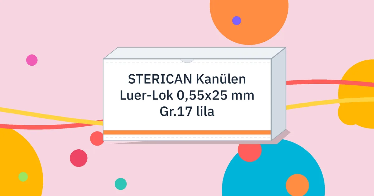 Symbolbild: Packung mit der Aufschrift STERICAN Kanülen Luer-Lok 0,55x25 mm Gr.17 lila (PZN 01105304) – Verfügbarkeit und Bezug in Apotheken in Frankfurt am Main