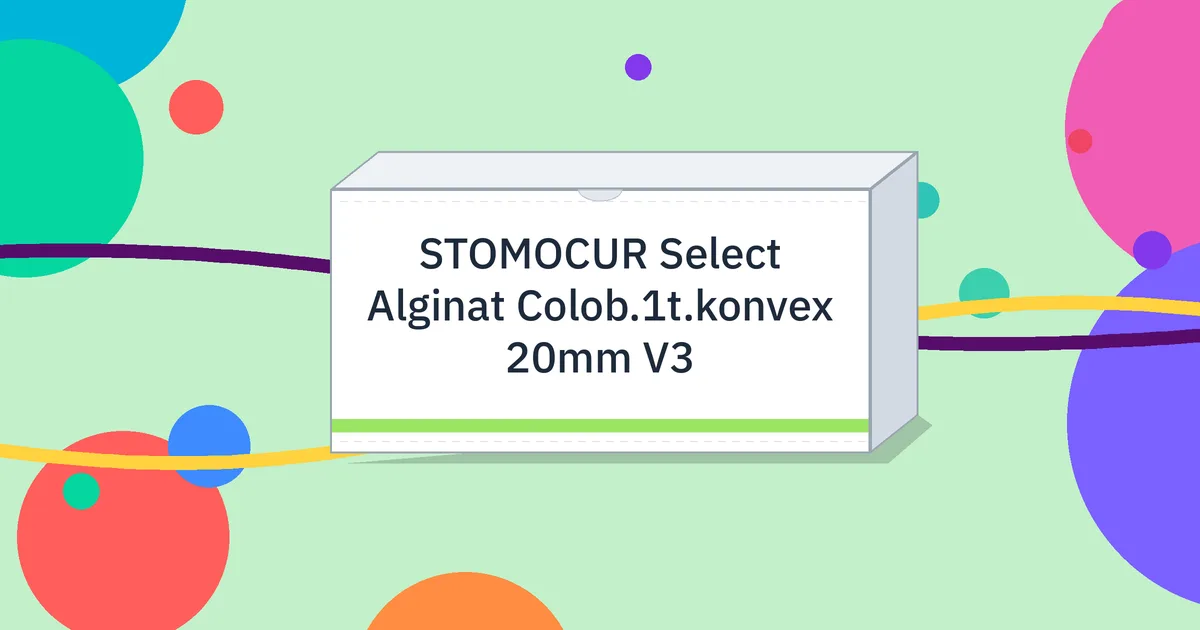 Symbolbild: Packung mit der Aufschrift STOMOCUR Select Alginat Colob.1t.konvex 20mm V3 (PZN 18198528) – Verfügbarkeit und Bezug in Apotheken in Frankfurt am Main