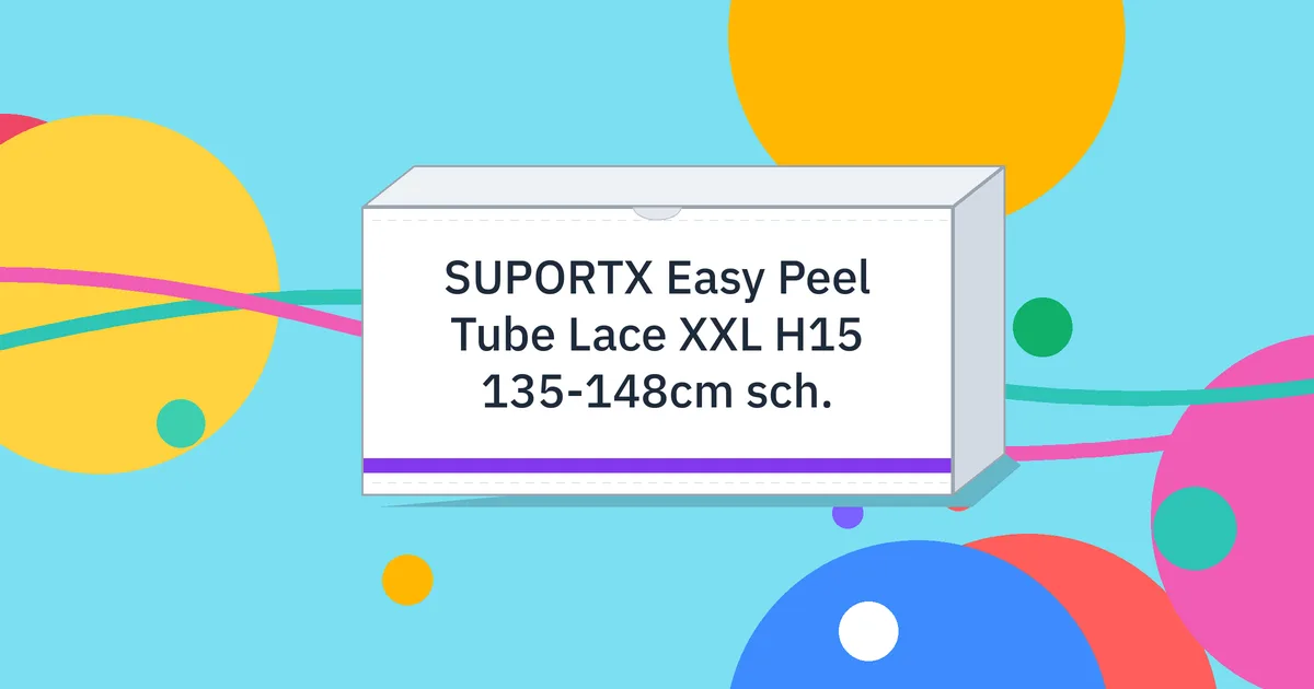 Symbolbild: Packung mit der Aufschrift SUPORTX Easy Peel Tube Lace XXL H15 135-148cm sch. (PZN 10125613) – Verfügbarkeit und Bezug in Apotheken in Frankfurt am Main