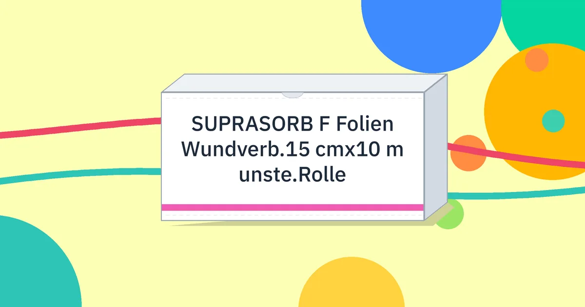Symbolbild: Packung mit der Aufschrift SUPRASORB F Folien Wundverb.15 cmx10 m unste.Rolle (PZN 18736842) – Verfügbarkeit und Bezug in Apotheken in Frankfurt am Main