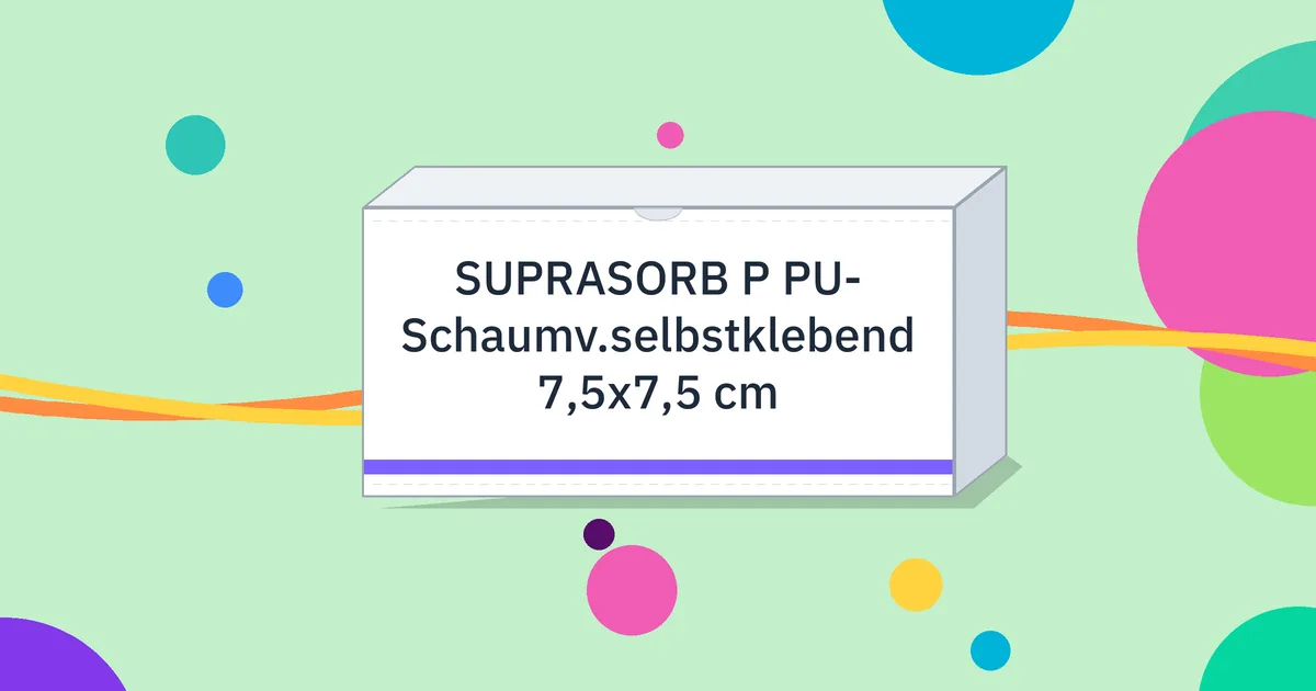 Symbolbild: Packung mit der Aufschrift SUPRASORB P PU-Schaumv.selbstklebend 7,5x7,5 cm (PZN 07402368) – Verfügbarkeit und Bezug in Apotheken in Frankfurt am Main