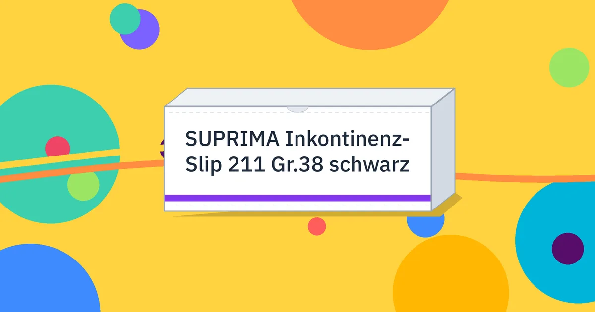 Symbolbild: Packung mit der Aufschrift SUPRIMA Inkontinenz-Slip 211 Gr.38 schwarz (PZN 00709075) – Verfügbarkeit und Bezug in Apotheken in Frankfurt am Main