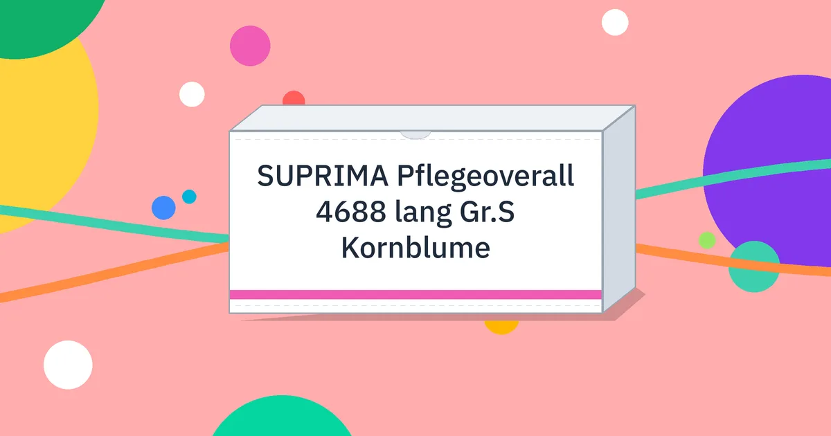 Symbolbild: Packung mit der Aufschrift SUPRIMA Pflegeoverall 4688 lang Gr.S Kornblume (PZN 11660159) – Verfügbarkeit und Bezug in Apotheken in Frankfurt am Main
