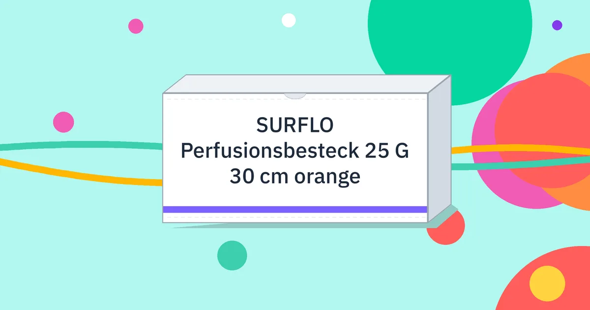 Symbolbild: Packung mit der Aufschrift SURFLO Perfusionsbesteck 25 G 30 cm orange (PZN 07115930) – Verfügbarkeit und Bezug in Apotheken in Frankfurt am Main