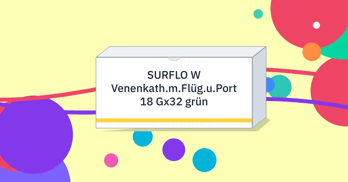 Symbolbild: Packung mit der Aufschrift SURFLO W Venenkath.m.Flüg.u.Port 18 Gx32 grün (PZN 06343563) – Verfügbarkeit und Bezug in Apotheken in Frankfurt am Main