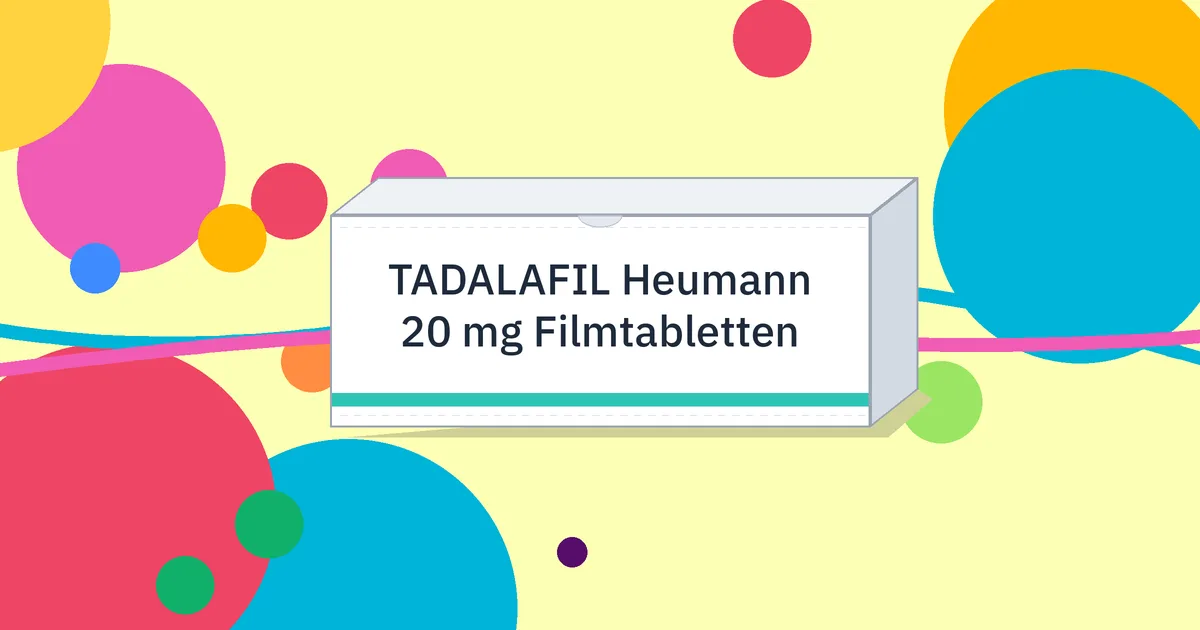 Symbolbild: Packung mit der Aufschrift TADALAFIL Heumann 20 mg Filmtabletten (PZN 15303700) – Verfügbarkeit und Bezug in Apotheken in Frankfurt am Main