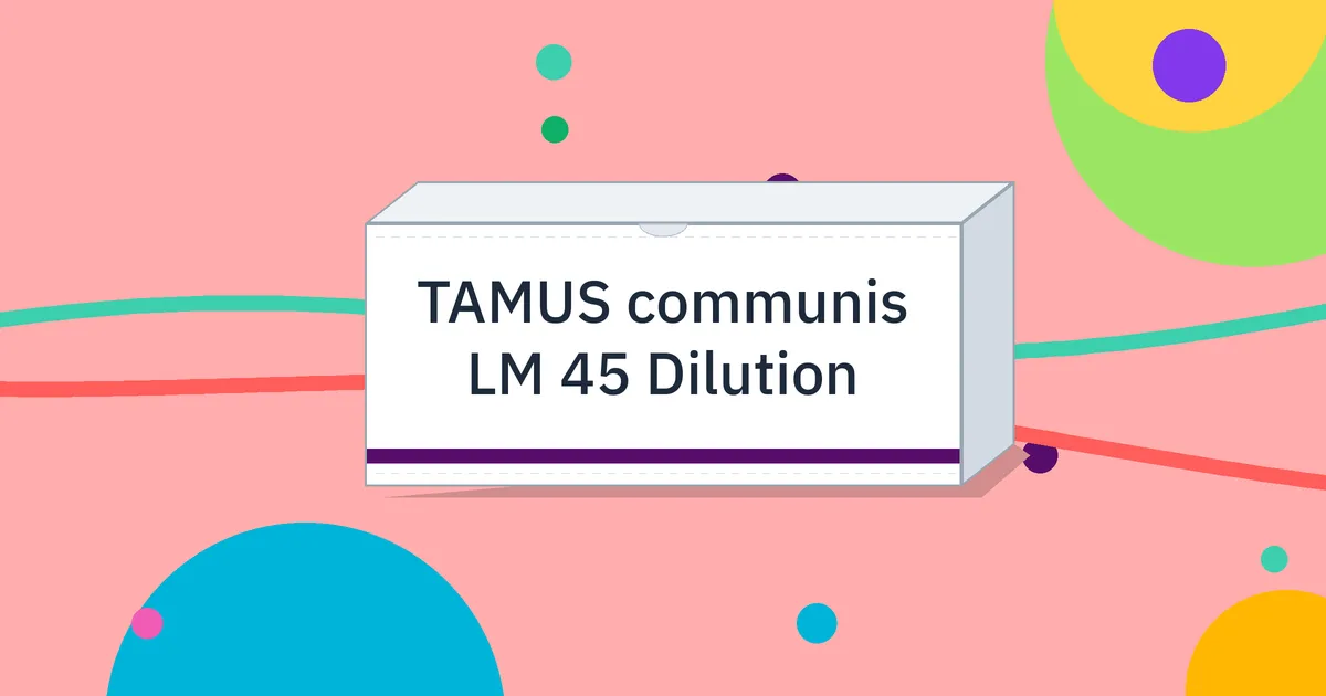 Symbolbild: Packung mit der Aufschrift TAMUS communis LM 45 Dilution (PZN 13687719) – Verfügbarkeit und Bezug in Apotheken in Frankfurt am Main