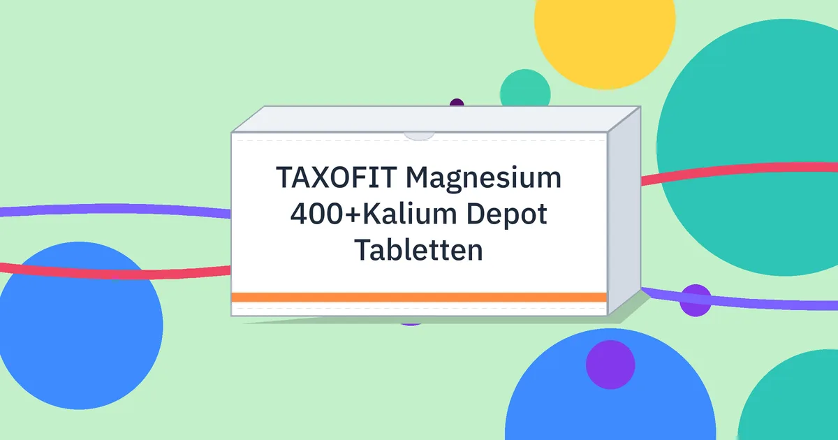Symbolbild: Packung mit der Aufschrift TAXOFIT Magnesium 400+Kalium Depot Tabletten (PZN 18112952) – Verfügbarkeit und Bezug in Apotheken in Frankfurt am Main