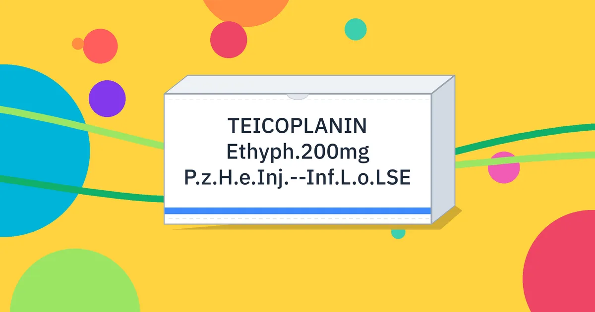 Symbolbild: Packung mit der Aufschrift TEICOPLANIN Ethyph.200mg P.z.H.e.Inj.--Inf.L.o.LSE (PZN 18905463) – Verfügbarkeit und Bezug in Apotheken in Frankfurt am Main