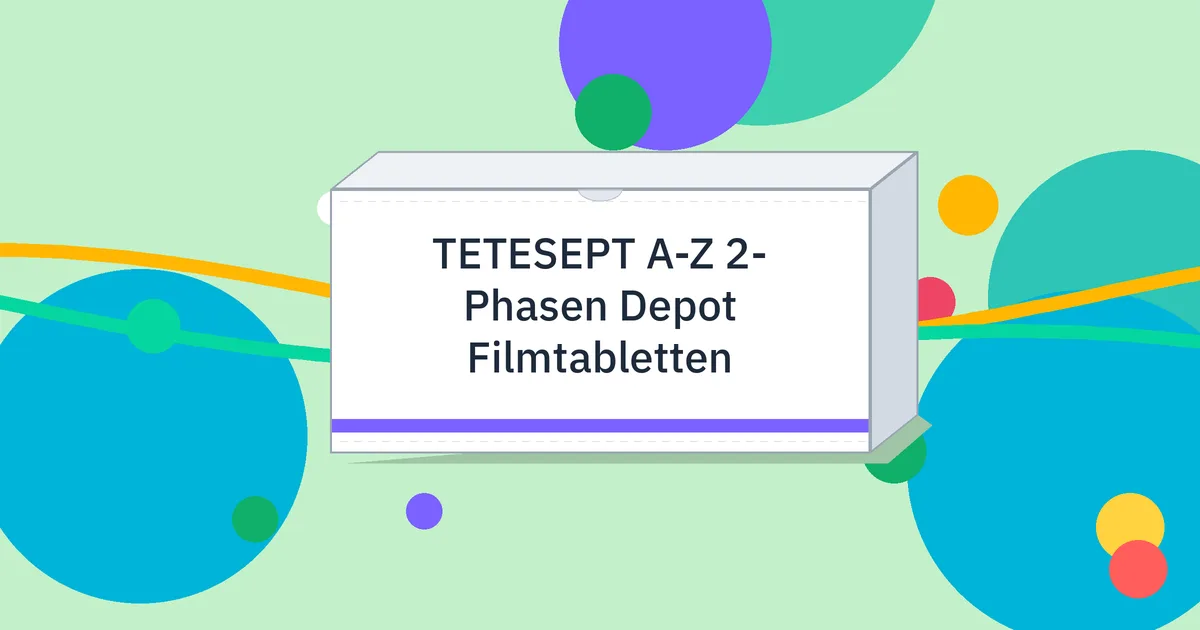 Symbolbild: Packung mit der Aufschrift TETESEPT A-Z 2-Phasen Depot Filmtabletten (PZN 15886475) – Verfügbarkeit und Bezug in Apotheken in Frankfurt am Main