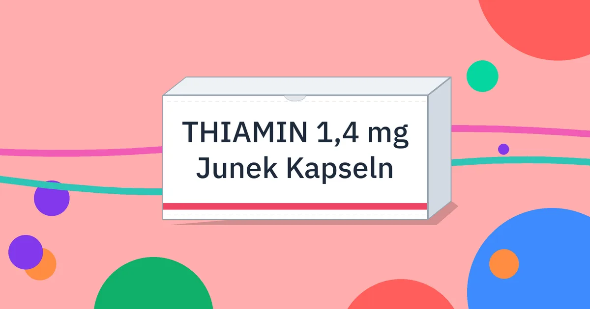 Symbolbild: Packung mit der Aufschrift THIAMIN 1,4 mg Junek Kapseln (PZN 20281461) – Verfügbarkeit und Bezug in Apotheken in Frankfurt am Main