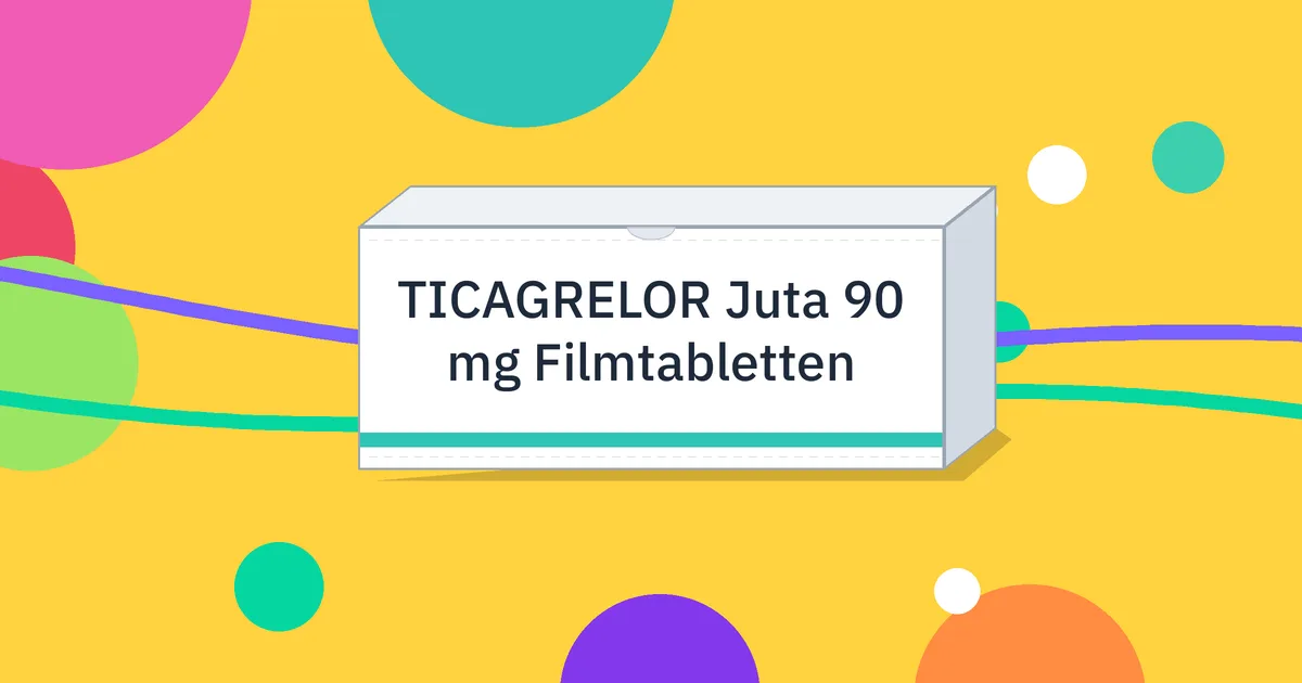 Symbolbild: Packung mit der Aufschrift TICAGRELOR Juta 90 mg Filmtabletten (PZN 18094303) – Verfügbarkeit und Bezug in Apotheken in Frankfurt am Main