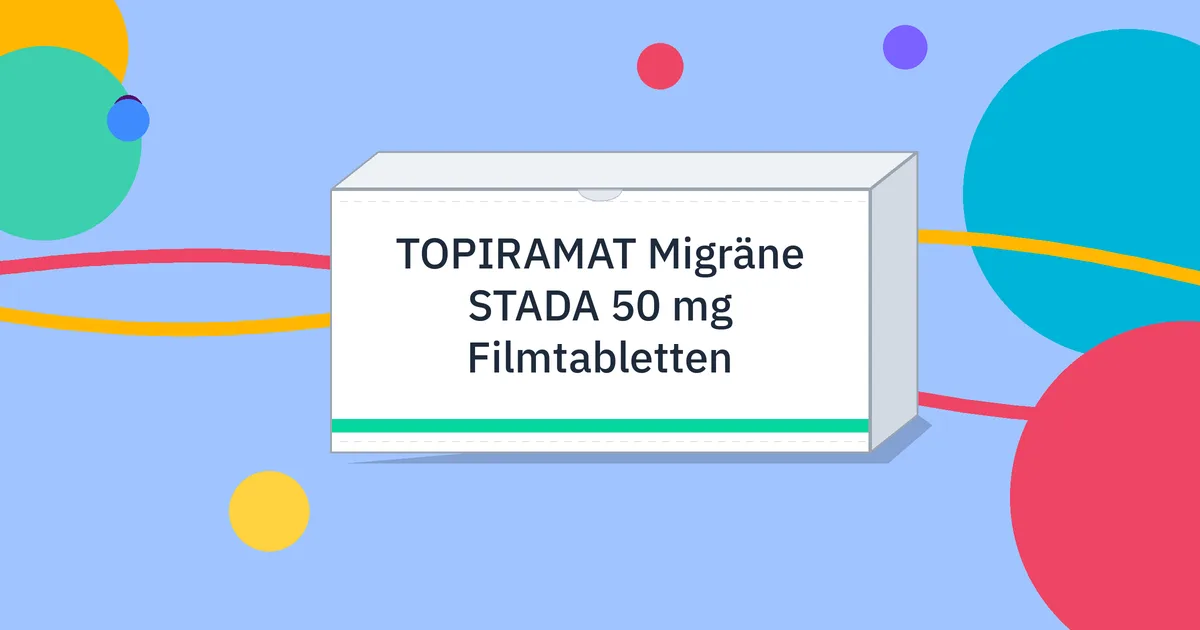 Symbolbild: Packung mit der Aufschrift TOPIRAMAT Migräne STADA 50 mg Filmtabletten (PZN 09195519) – Verfügbarkeit und Bezug in Apotheken in Frankfurt am Main