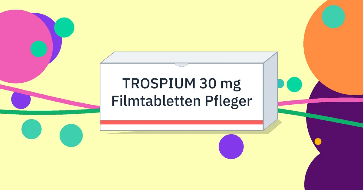 Symbolbild: Packung mit der Aufschrift TROSPIUM 30 mg Filmtabletten Pfleger (PZN 03646642) – Verfügbarkeit und Bezug in Apotheken in Frankfurt am Main
