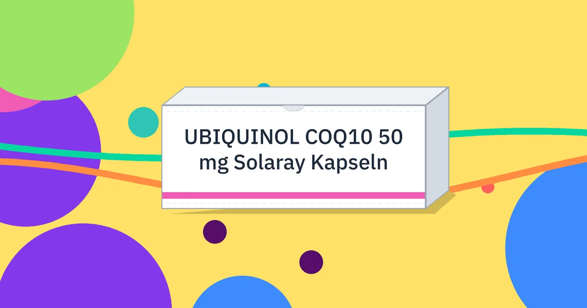 Symbolbild: Packung mit der Aufschrift UBIQUINOL COQ10 50 mg Solaray Kapseln (PZN 14370278) – Verfügbarkeit und Bezug in Apotheken in Frankfurt am Main
