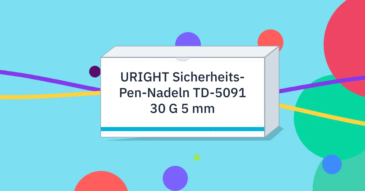 Symbolbild: Packung mit der Aufschrift URIGHT Sicherheits-Pen-Nadeln TD-5091 30 G 5 mm (PZN 15233247) – Verfügbarkeit und Bezug in Apotheken in Frankfurt am Main