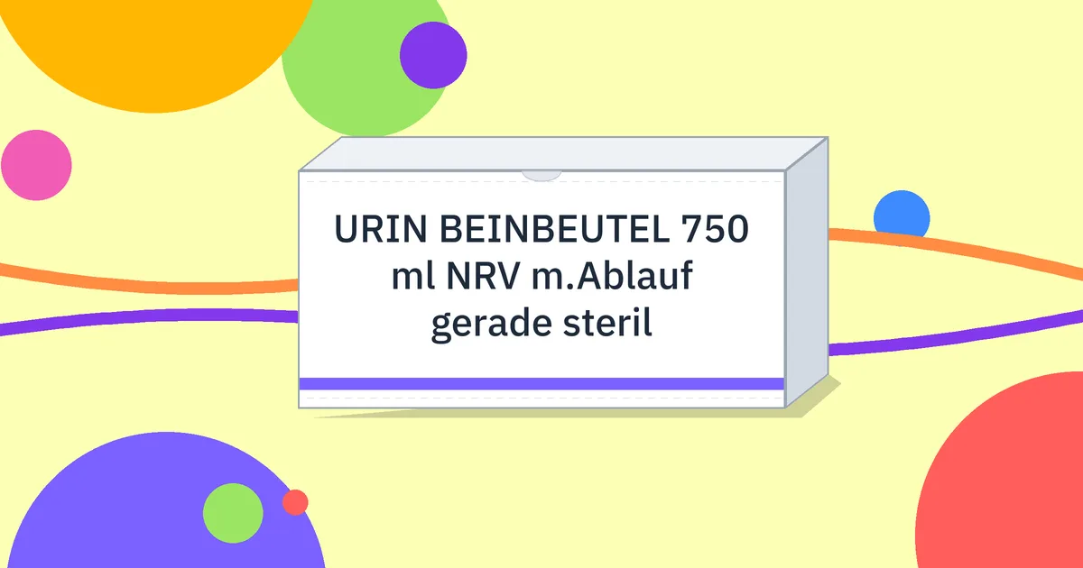 Symbolbild: Packung mit der Aufschrift URIN BEINBEUTEL 750 ml NRV m.Ablauf gerade steril (PZN 20804781) – Verfügbarkeit und Bezug in Apotheken in Frankfurt am Main
