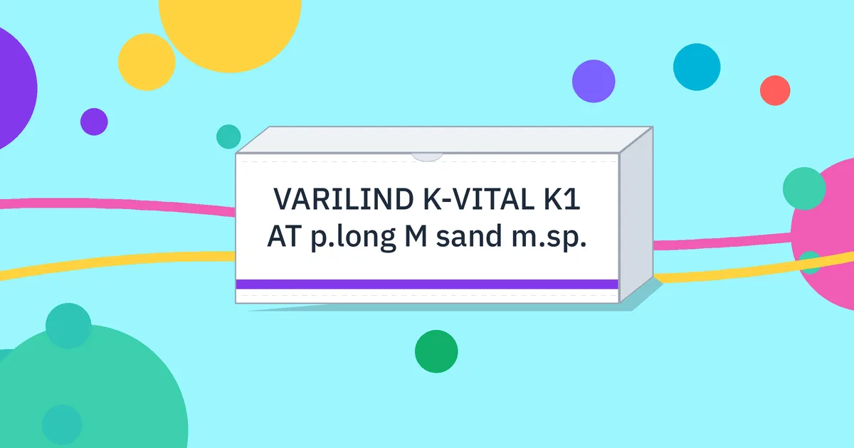 Symbolbild: Packung mit der Aufschrift VARILIND K-VITAL K1 AT p.long M sand m.sp. (PZN 20559790) – Verfügbarkeit und Bezug in Apotheken in Frankfurt am Main