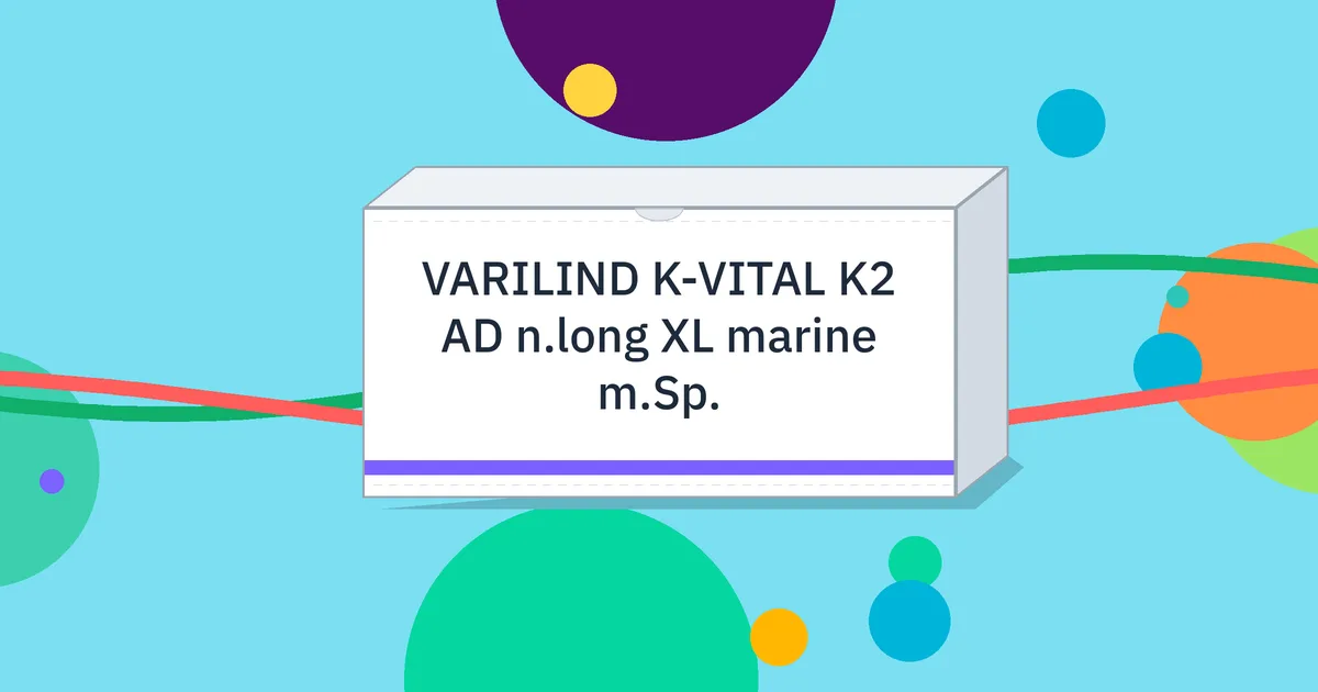 Symbolbild: Packung mit der Aufschrift VARILIND K-VITAL K2 AD n.long XL marine m.Sp. (PZN 20567826) – Verfügbarkeit und Bezug in Apotheken in Frankfurt am Main