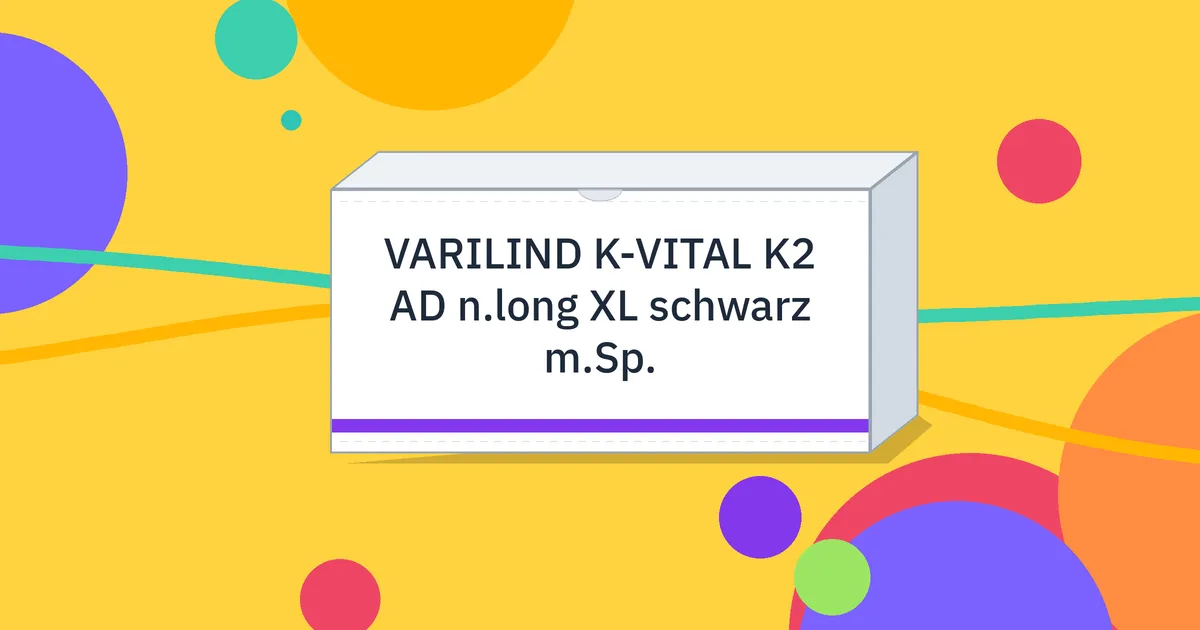 Symbolbild: Packung mit der Aufschrift VARILIND K-VITAL K2 AD n.long XL schwarz m.Sp. (PZN 20568211) – Verfügbarkeit und Bezug in Apotheken in Frankfurt am Main