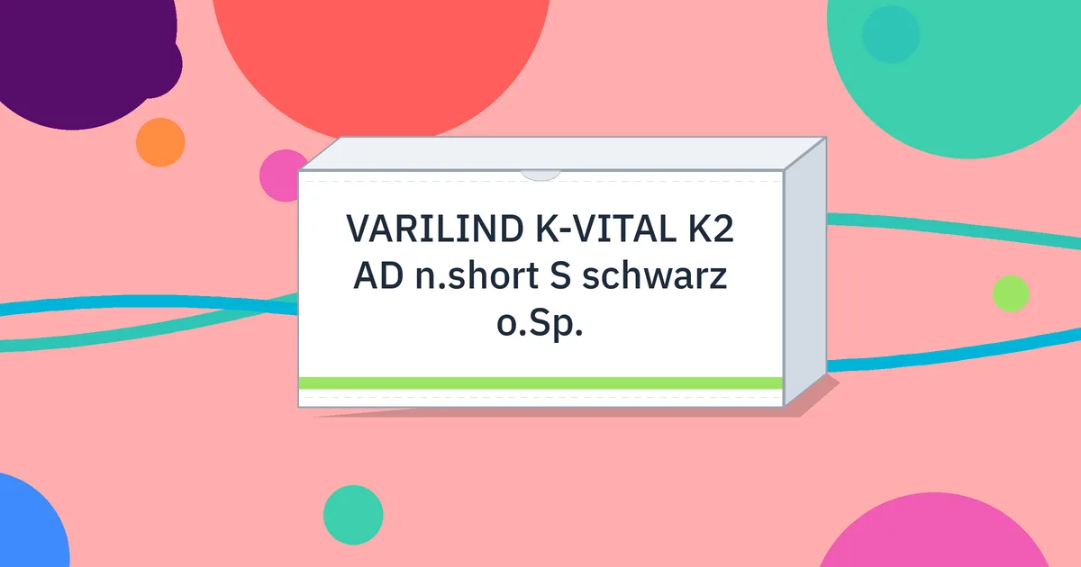 Symbolbild: Packung mit der Aufschrift VARILIND K-VITAL K2 AD n.short S schwarz o.Sp. (PZN 20568317) – Verfügbarkeit und Bezug in Apotheken in Frankfurt am Main
