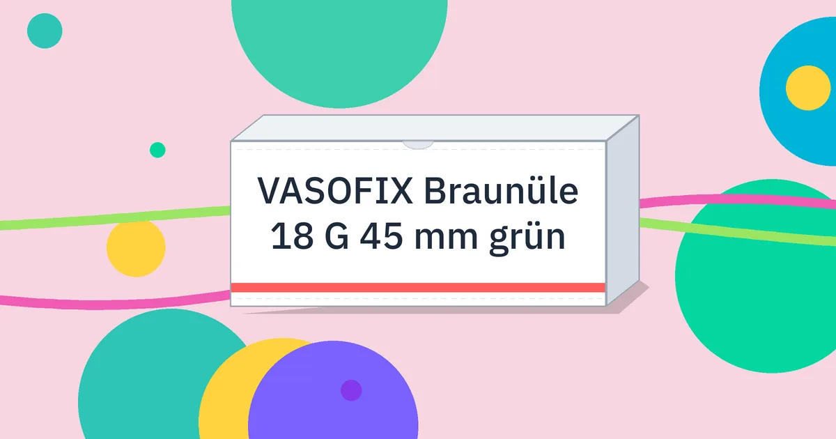 Symbolbild: Packung mit der Aufschrift VASOFIX Braunüle 18 G 45 mm grün (PZN 20583854) – Verfügbarkeit und Bezug in Apotheken in Frankfurt am Main